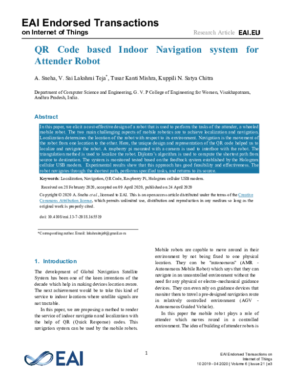 (PDF) QR Code based Indoor Navigation system for Attender Robot
