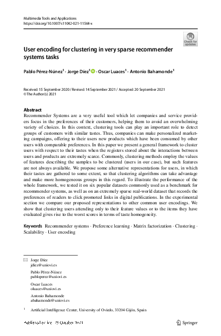 (PDF) User encoding for clustering in very sparse recommender systems ... (PDF) User encoding for clustering in very sparse recommender systems ...