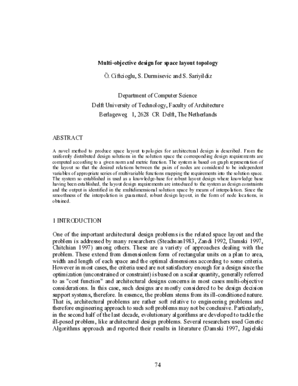 Pdf Multi Objective Design For Space Layout Topology