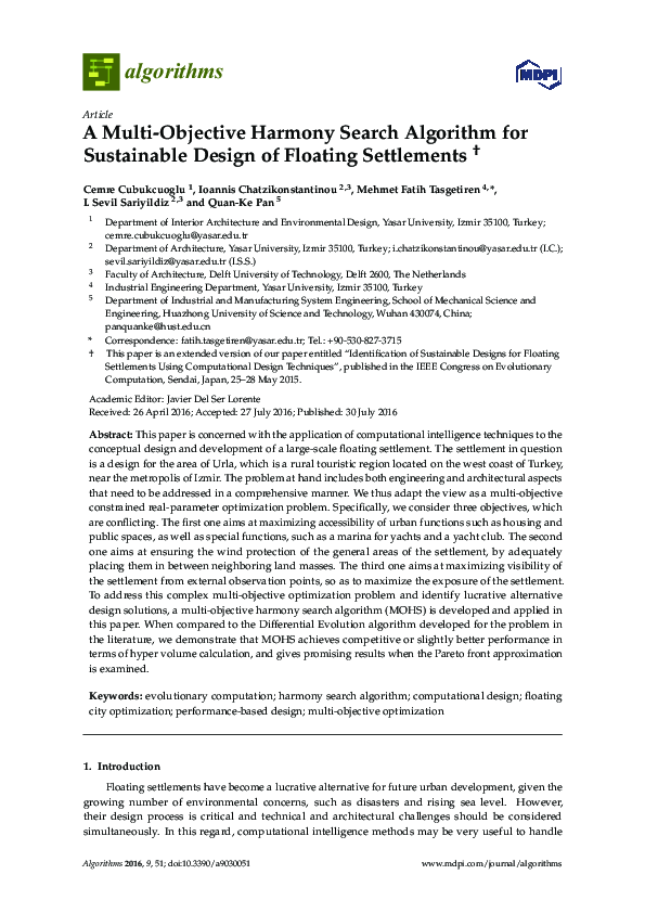 (PDF) A Multi-Objective Harmony Search Algorithm for Sustainable Design of Floating Settlements