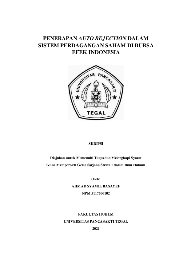 (PDF) Penerapan Auto Rejection Dalam Sistem Perdagangan Saham DI Bursa ...