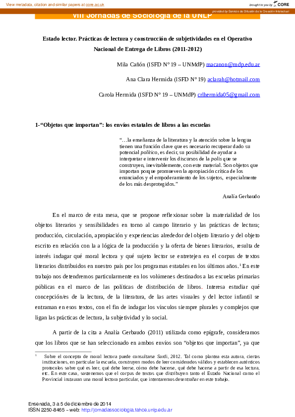 (PDF) Estado lector : Prácticas de lectura y construcción de ...