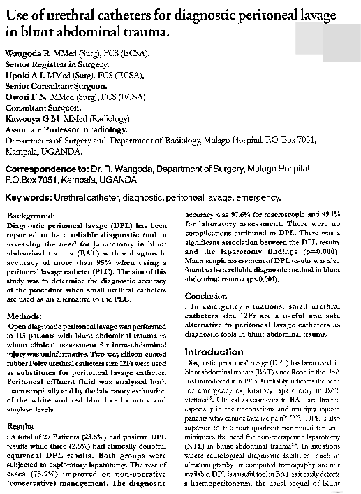 (PDF) Use of urethral catheters for diagnostic peritoneal lavage in ...