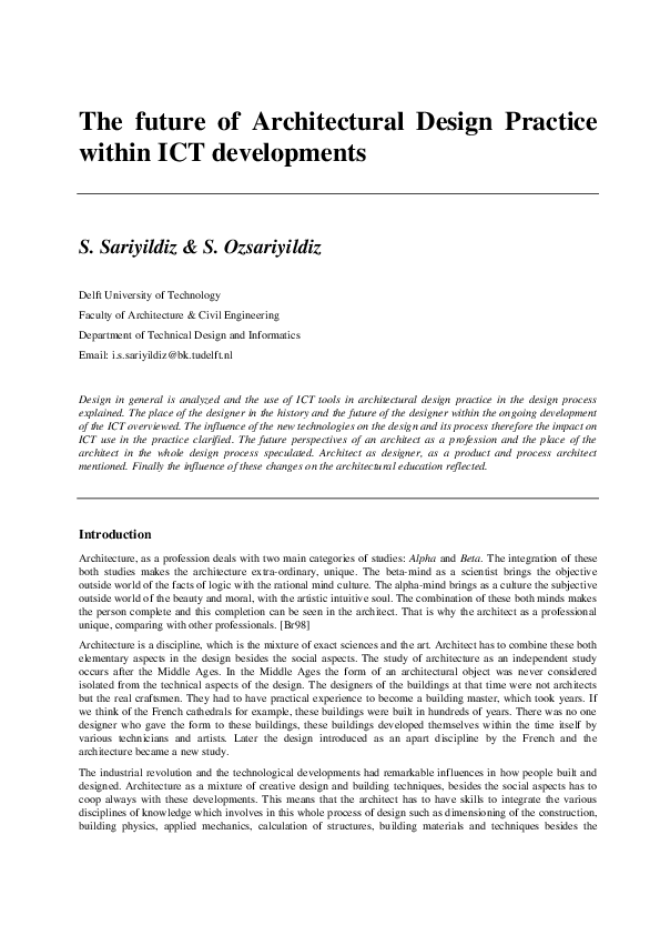 (PDF) The Future of Architectural Design Practice within ICT Development