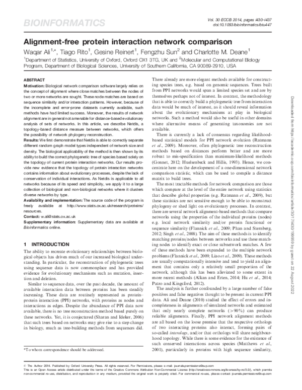 (PDF) Alignment-free protein interaction network comparison