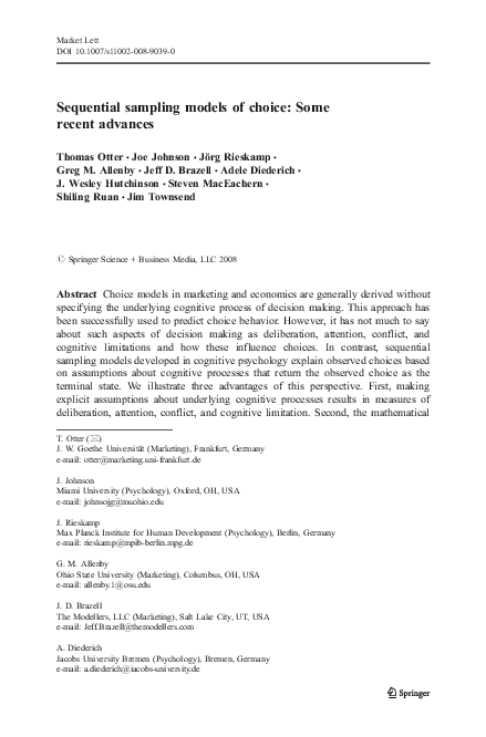 (PDF) Sequential sampling models of choice: Some recent advances