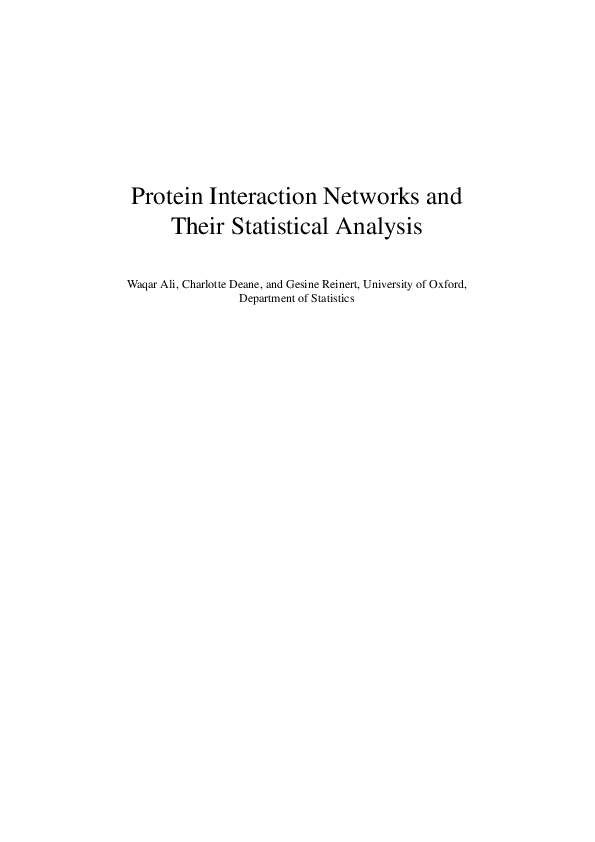 (PDF) Protein Interaction Networks and Their Statistical Analysis
