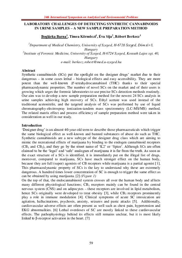(PDF) Laboratory challenges of detecting synthetic cannabinoids in urine samples - a new sample ...