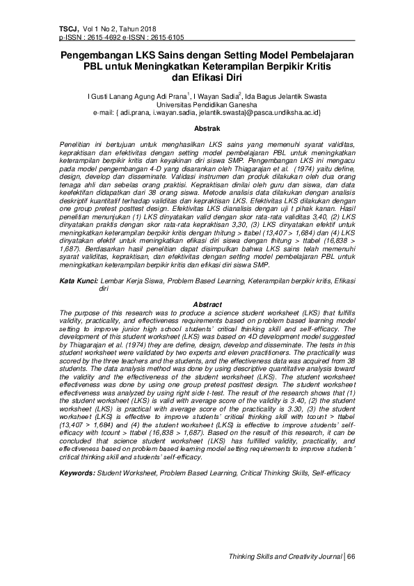 (PDF) Pengembangan LKS Sains dengan Setting Model Pembelajaran PBL untuk Meningkatkan ...