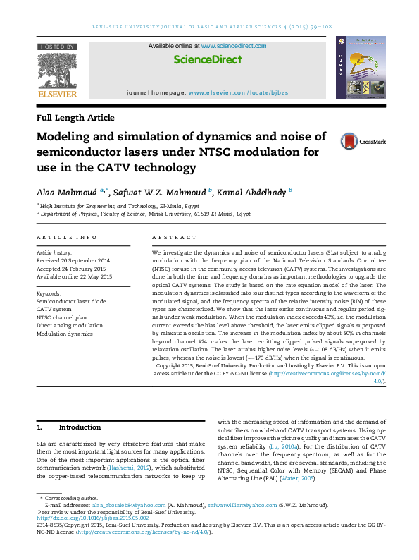 (PDF) Modeling and simulation of dynamics and noise of semiconductor lasers under NTSC ...