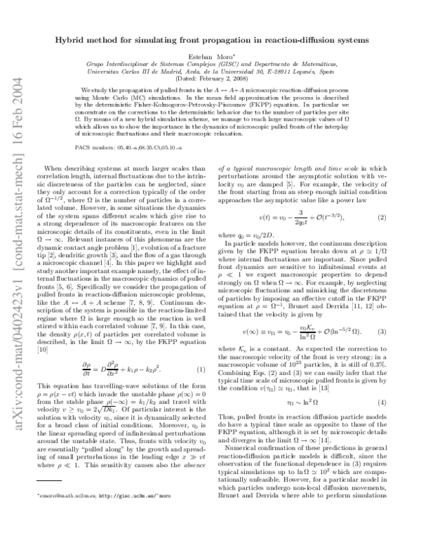 (PDF) Hybrid method for simulating front propagation in reaction-diffusion systems
