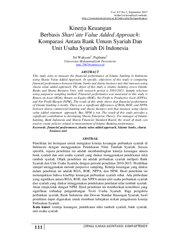 (PDF) Kinerja Keuangan Berbasis Shari’ate Value Added Approach: Komparasi Antara Bank Umum ...