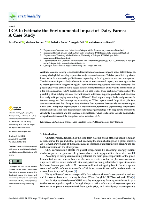 (PDF) LCA to Estimate the Environmental Impact of Dairy Farms: A Case Study