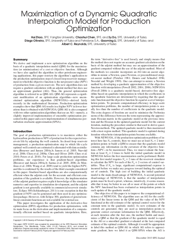 Pdf Maximization Of A Dynamic Quadratic Interpolation Model For