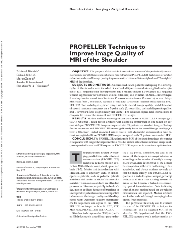 (PDF) PROPELLER Technique to Improve Image Quality of MRI of the Shoulder