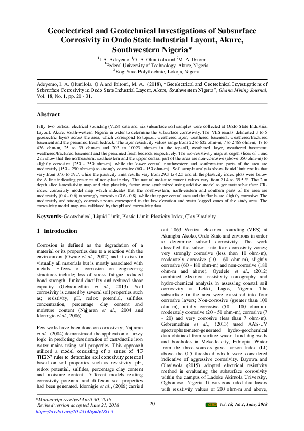 (PDF) Subsurface soil characterization using geoelectrical and geotechnical investigations at a ...