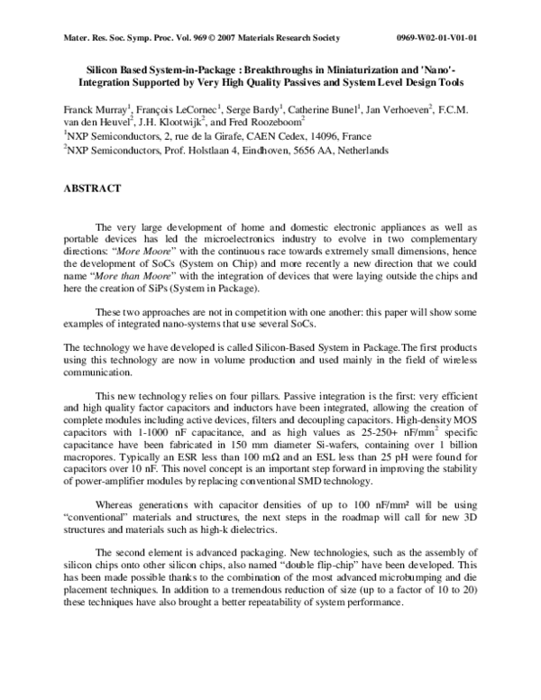 (PDF) Silicon Based System-in-Package : Breakthroughs in ...