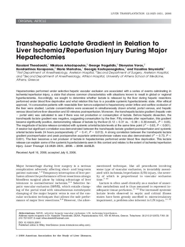 (PDF) Transhepatic lactate gradient in relation to liver ischemia ...