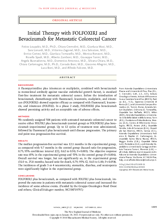 (PDF) Initial Therapy with FOLFOXIRI and Bevacizumab for Metastatic ...