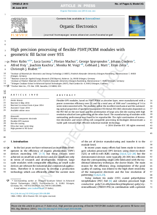 (PDF) High precision processing of flexible P3HT/PCBM modules with ...