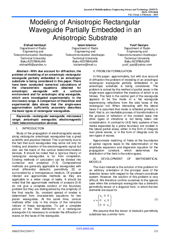 (PDF) Modeling of Anisotropic Rectangular Waveguide Partially Embedded ...