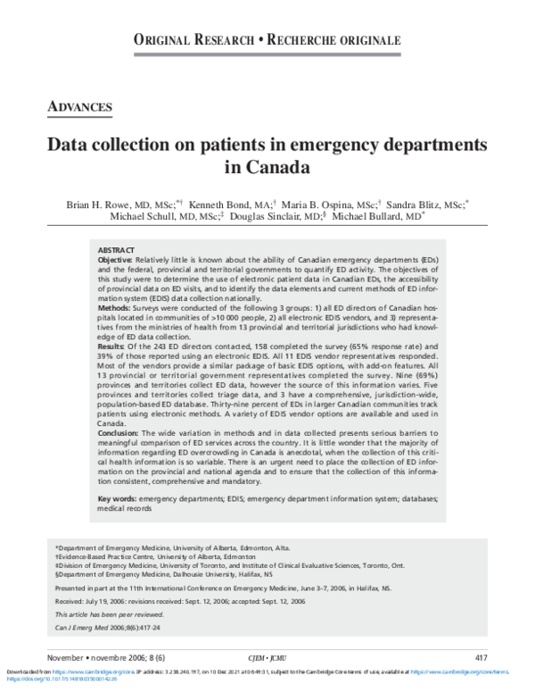 (PDF) Data collection on patients in emergency departments in Canada