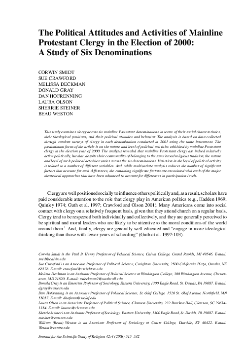(PDF) The Political Attitudes and Activities of Mainline Protestant ...