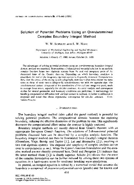 (PDF) Solution of potential problems using an overdetermined complex boundary integral method