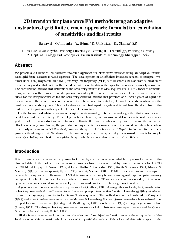 Pdf 2d Inversion For Plane Wave Em Methods Using An Adaptive Unstructured Grid Finite Element
