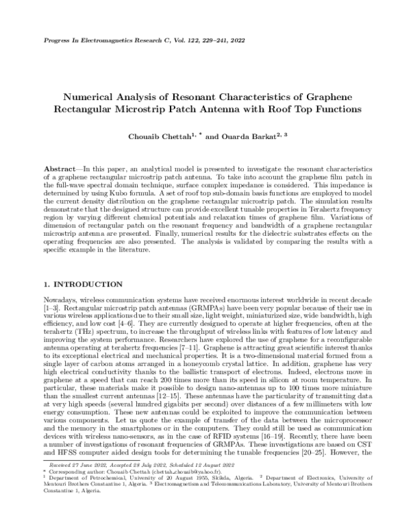 (PDF) Numerical Analysis of Resonant Characteristics of Graphene Rectangular Microstrip Patch ...