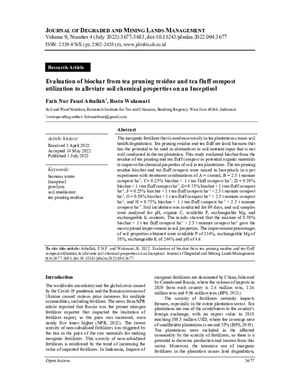 (PDF) Evaluation of biochar from tea pruning residue and tea fluff ...