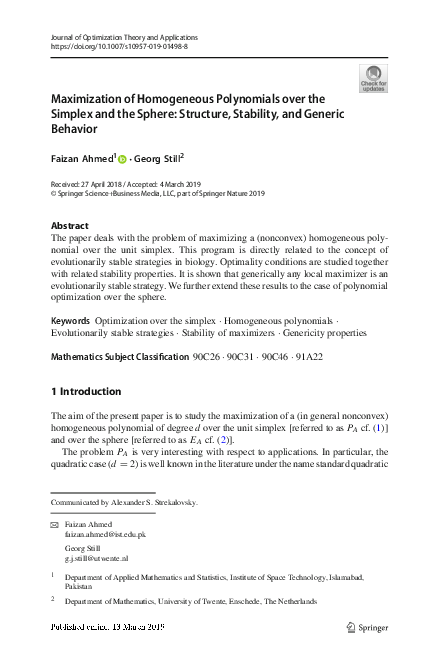 (PDF) Maximization of Homogeneous Polynomials over the Simplex and the Sphere: Structure ...