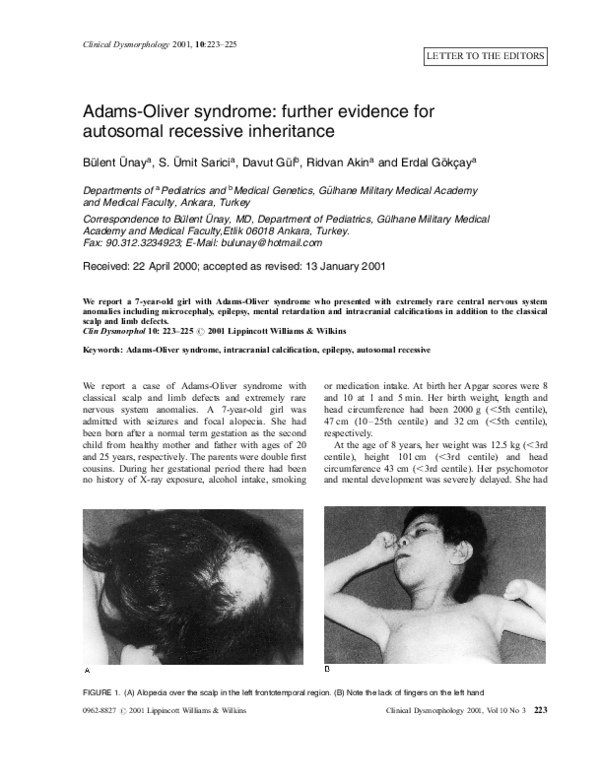 (PDF) Adams-Oliver syndrome: further evidence for autosomal recessive ...