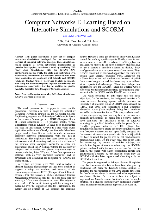(PDF) Computer Networks E-learning Based on Interactive Simulations and SCORM