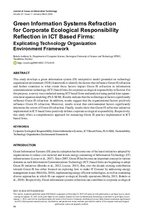 (PDF) Green Information Systems Refraction for Corporate Ecological ...