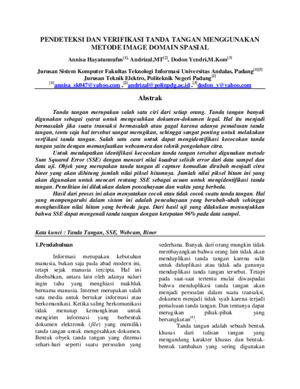 (PDF) Pendeteksi Dan Verifikasi Tanda Tangan Menggunakan Metode Image Domain Spasial