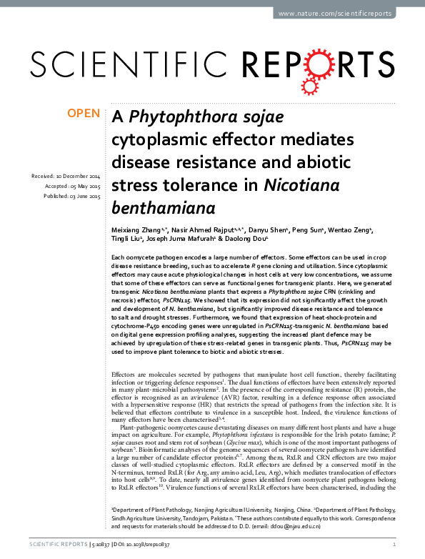 (PDF) A Phytophthora sojae cytoplasmic effector mediates disease ...