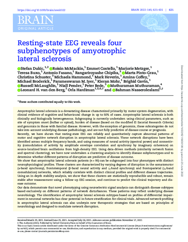 Pdf Resting State Eeg Reveals Four Subphenotypes Of Amyotrophic Lateral Sclerosis