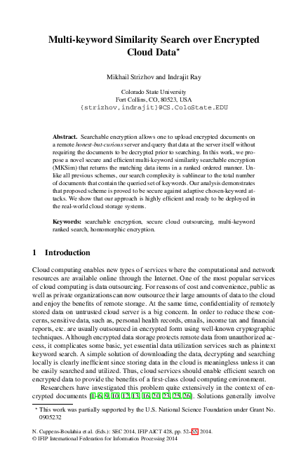 (PDF) Multi-keyword Similarity Search over Encrypted Cloud Data