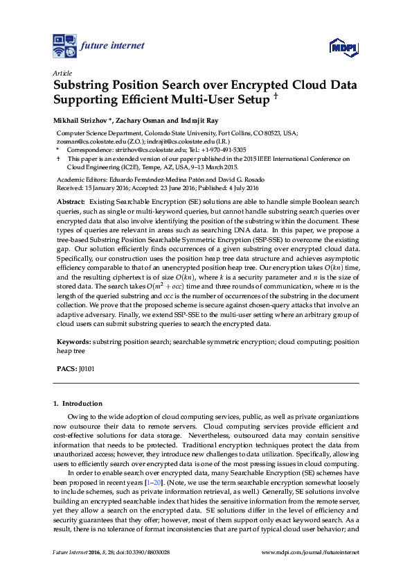 Pdf Substring Position Search Over Encrypted Cloud Data Using Tree