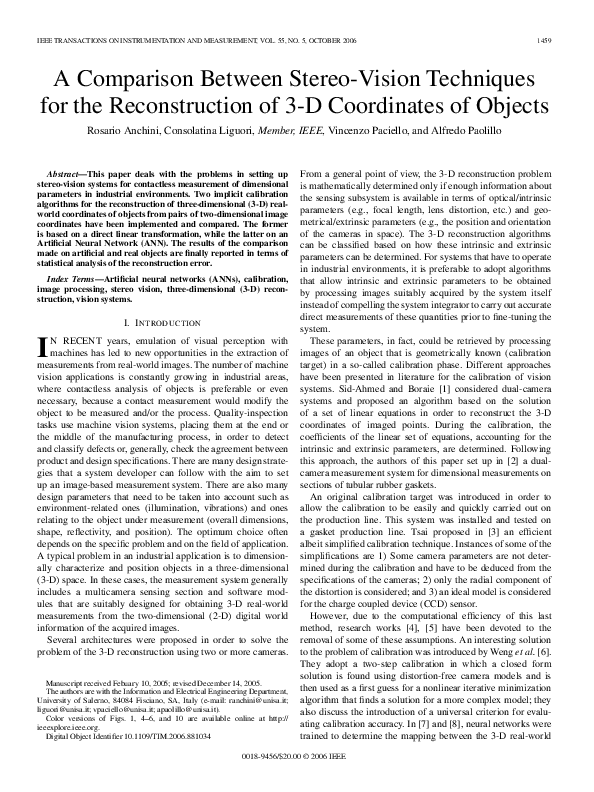 (PDF) Comparing Stereo-Vision Techniques for 3D Reconstruction