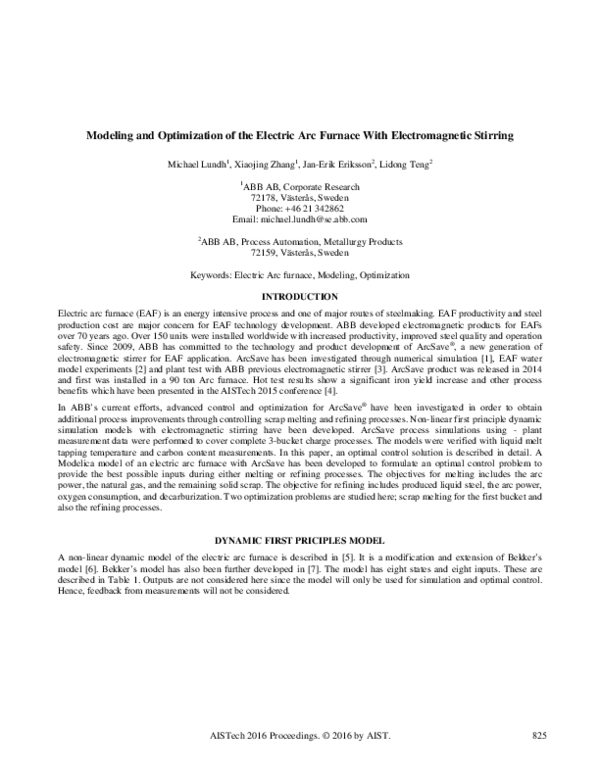 (PDF) Modeling and Optimization of the Electric Arc Furnace With ...