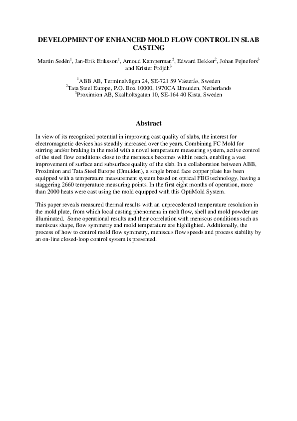 (PDF) Development of Enhanced Mold Flow Control in Slab Casting