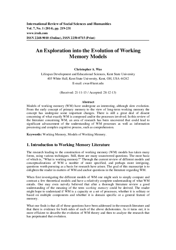 (PDF) An Exploration into the Evolution of Working Memory Models