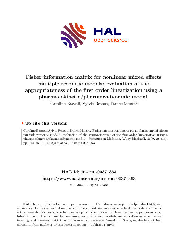(PDF) Fisher information matrix for nonlinear mixed effects multiple response models: Evaluation ...