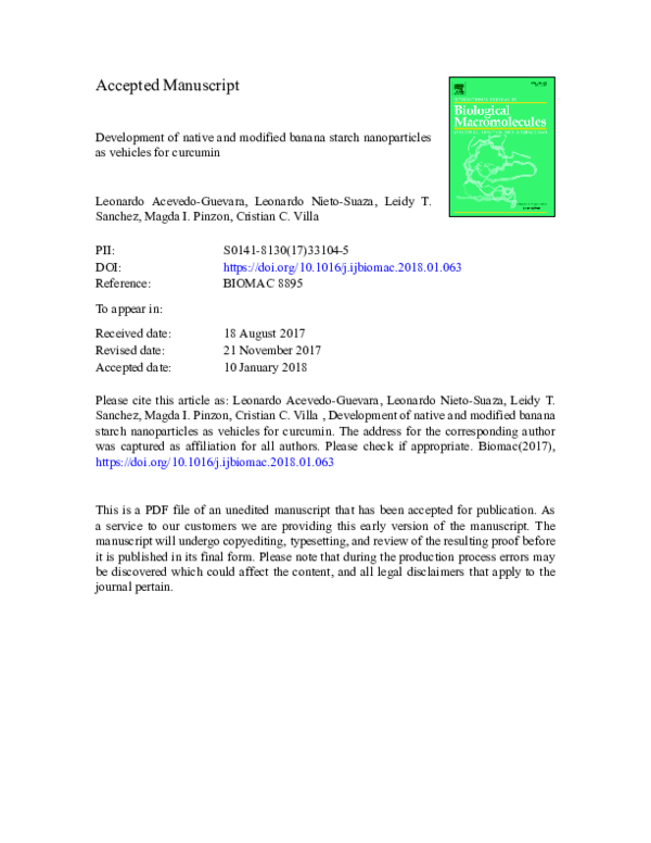 (PDF) Development of native and modified banana starch nanoparticles as ...