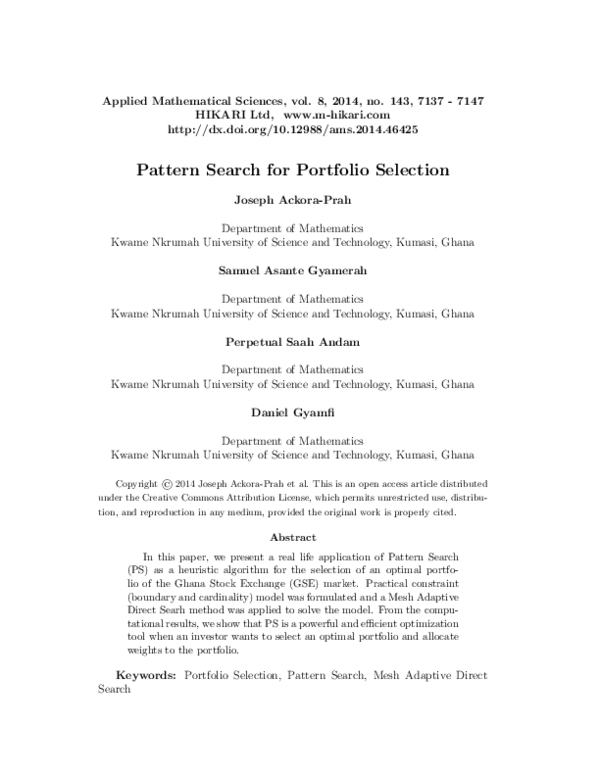 (PDF) Pattern Search for Optimal Portfolio Selection