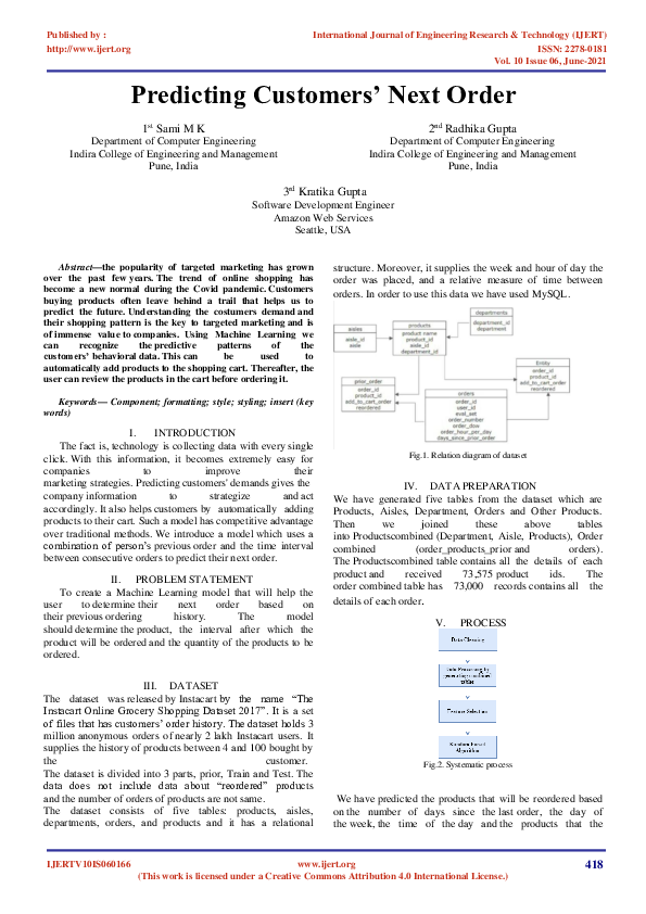 Pdf Predicting Customers Next Order