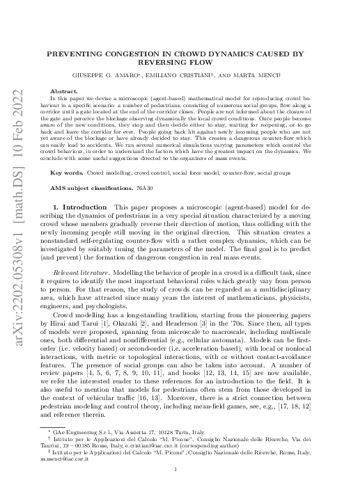 (PDF) Preventing congestion in crowd dynamics caused by reversing flow