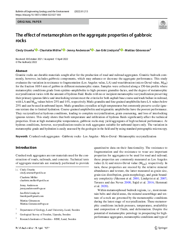 (PDF) The effect of metamorphism on the aggregate properties of ...